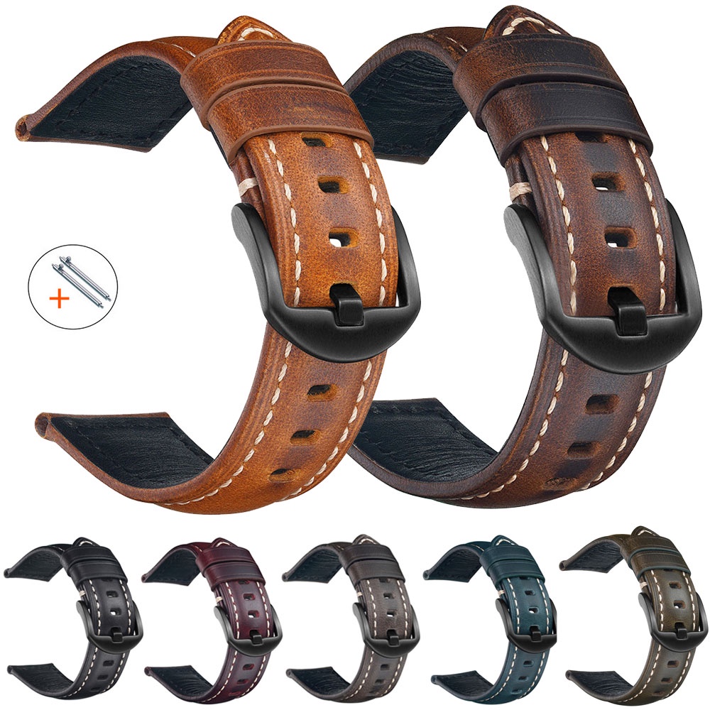 18mm 20mm 22mm 24mm 26mm Retro Genuine Leather Watch Strap Oil Wax Top ...