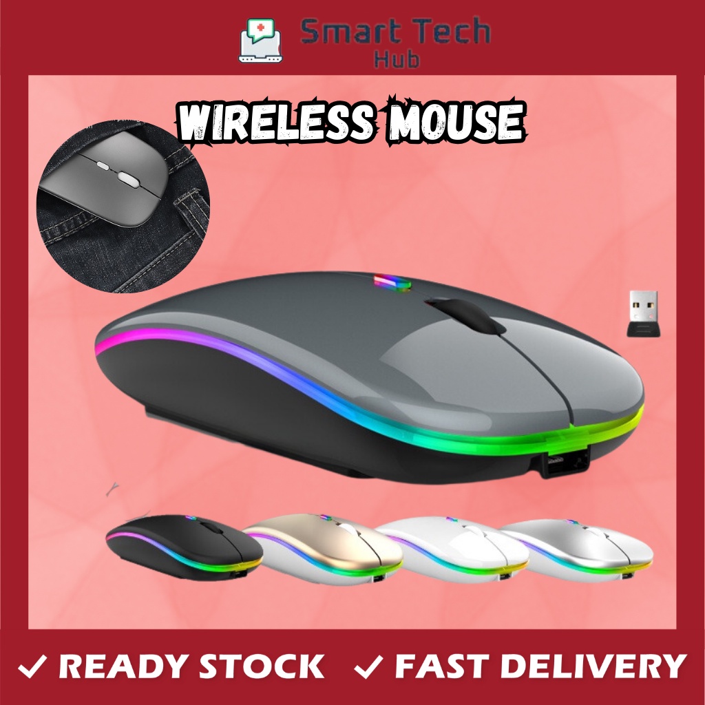 🔥Rechageble🔥Wireless Mouse Bluetooth 2.4Ghz Receiver Optical Adjustable ...