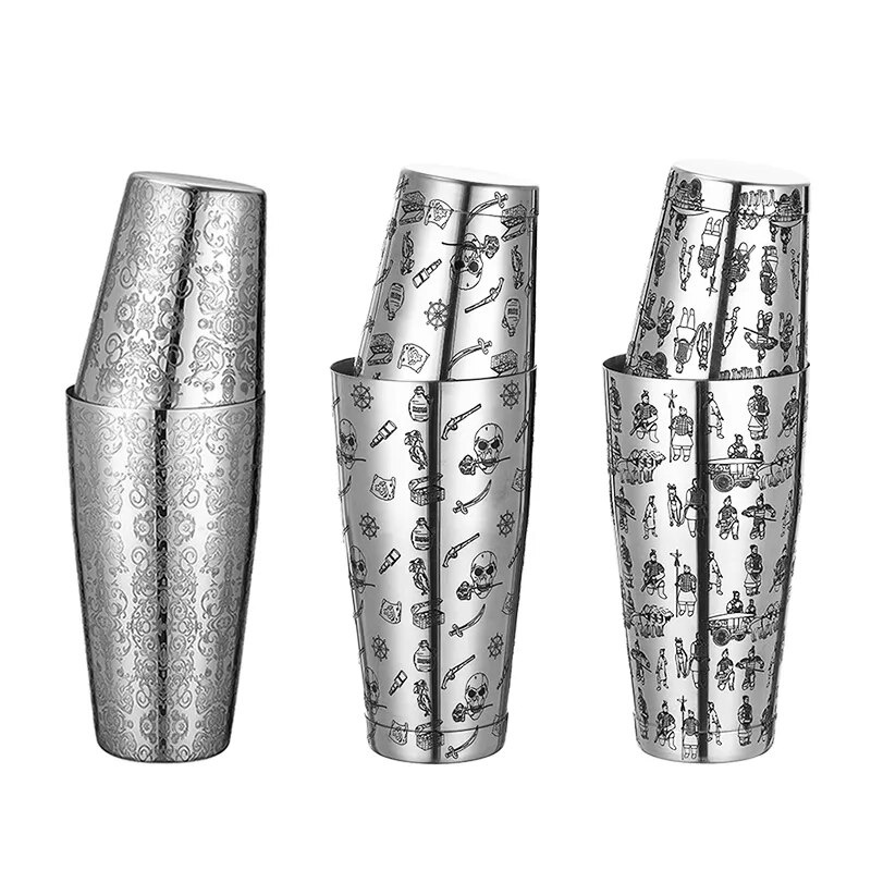 Boston Cocktail Shaker With Etched Pattern Martini Tin Set-800ml ...