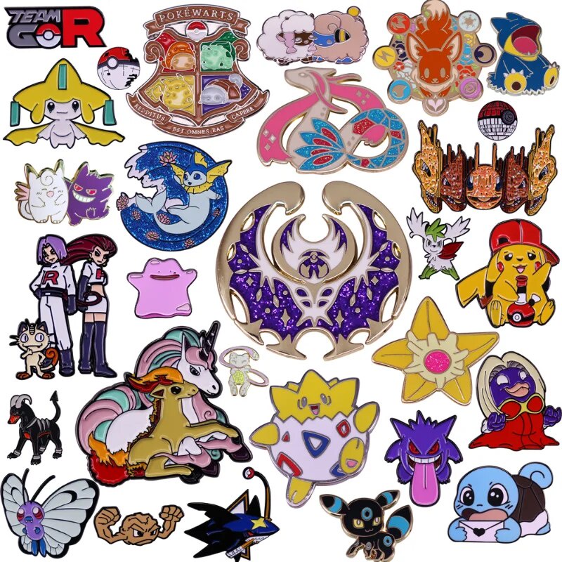 Pokémon Brooches Anime Figures Lunala Charizard Mew Metal Brooch Badge ...