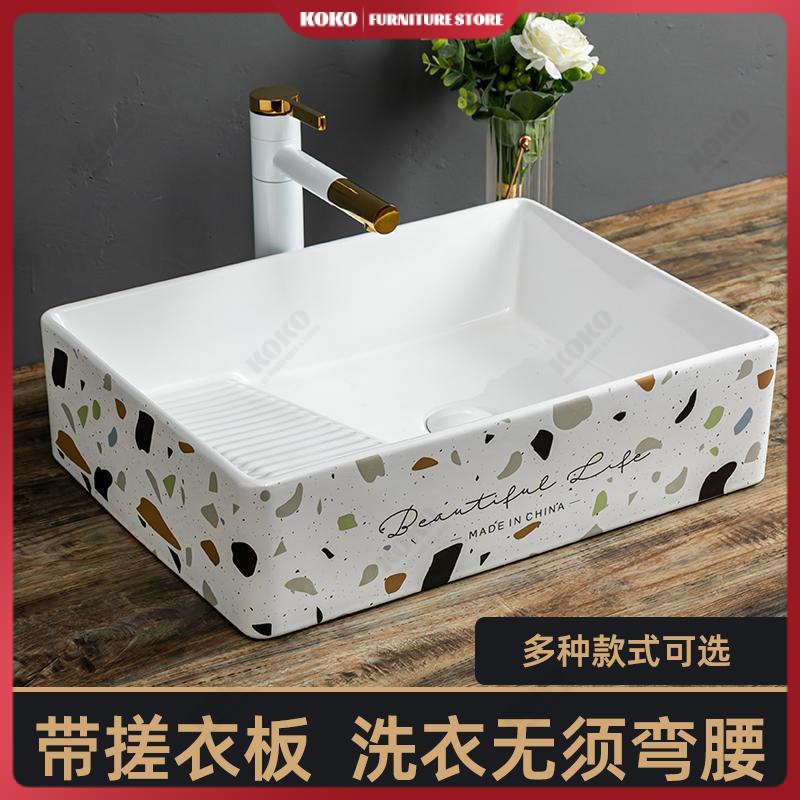 Ceramic wash basin countertop basin home balcony bathroom square wash ...