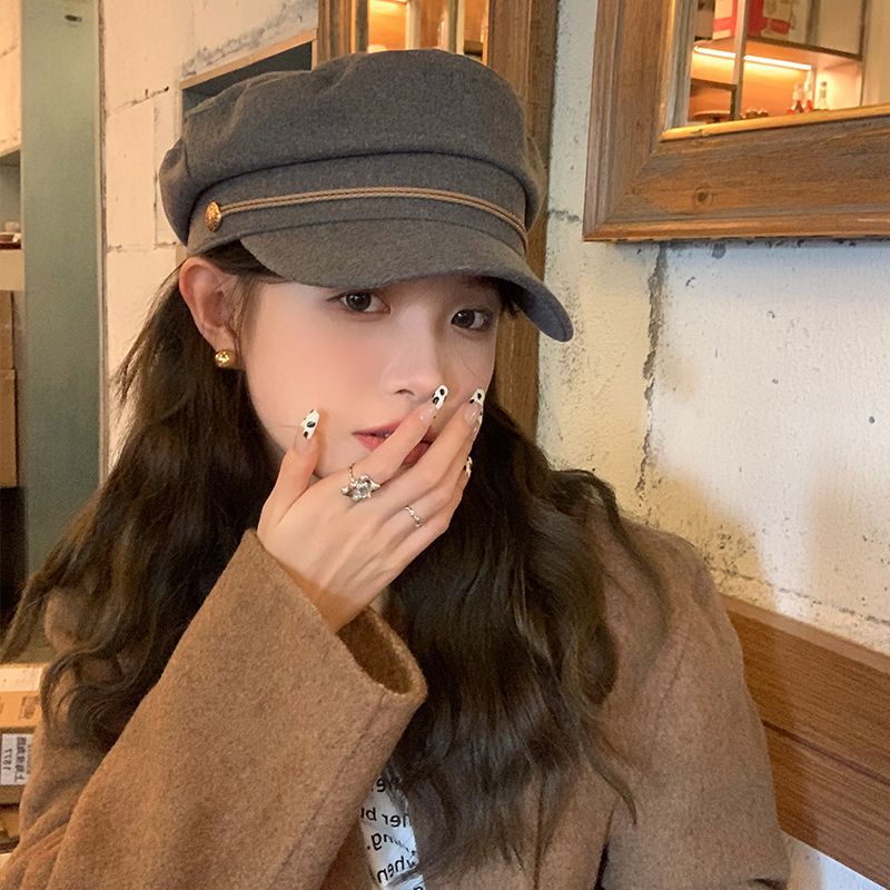 Japanese Retro Face-looking Peaked Flat Top Hat Women Autumn Winter ...
