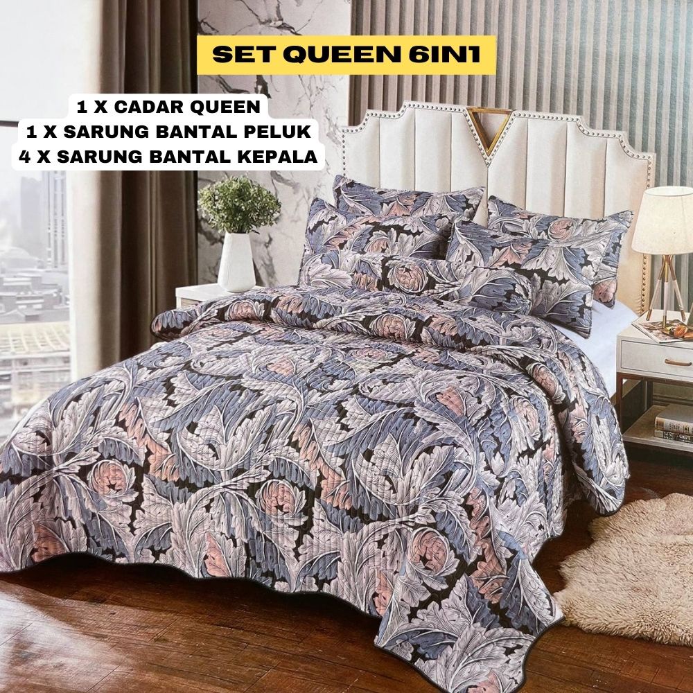 Cadar Set 6in1 Saiz Queen dan King Jenis Patchwork Tebal Cotton Bedroom ...