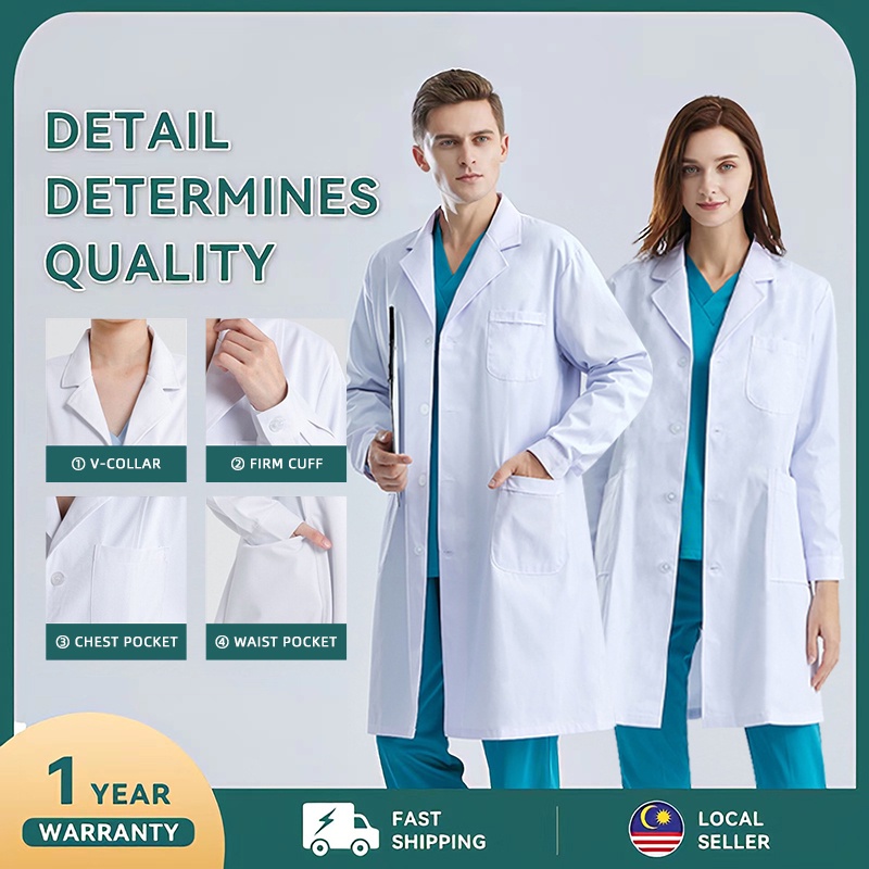ReadyStock Lab coat men Ladies Coat Laboratory Long Sleeve Doctor Gown ...