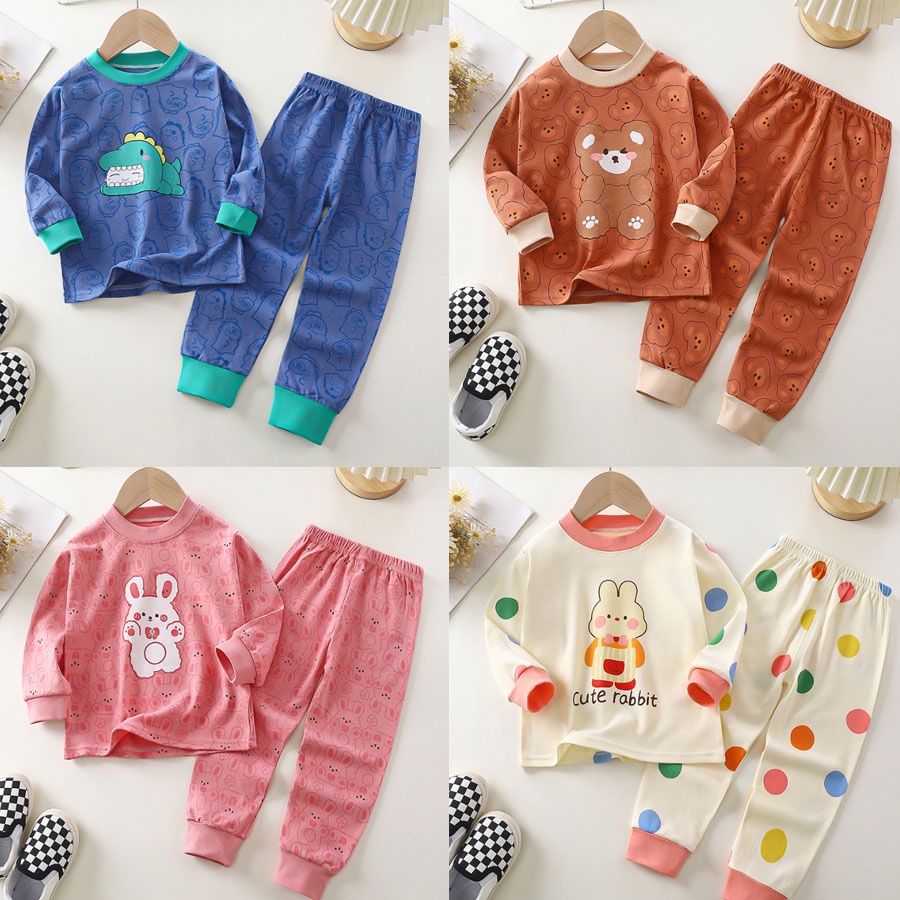 Boys Girls 100% Cotton Pajamas Kids Cartoon Nightwear Tshirt Pants Set ...