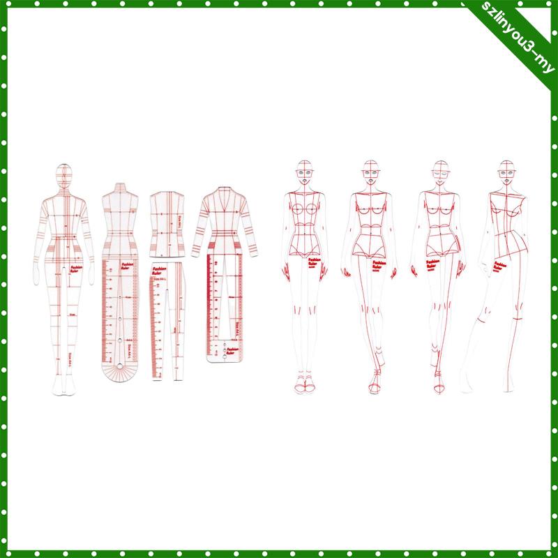 [SzlinyoubeMY] 4Pcs Fashion Drawing Template Ruler Set, Woman Sewing ...