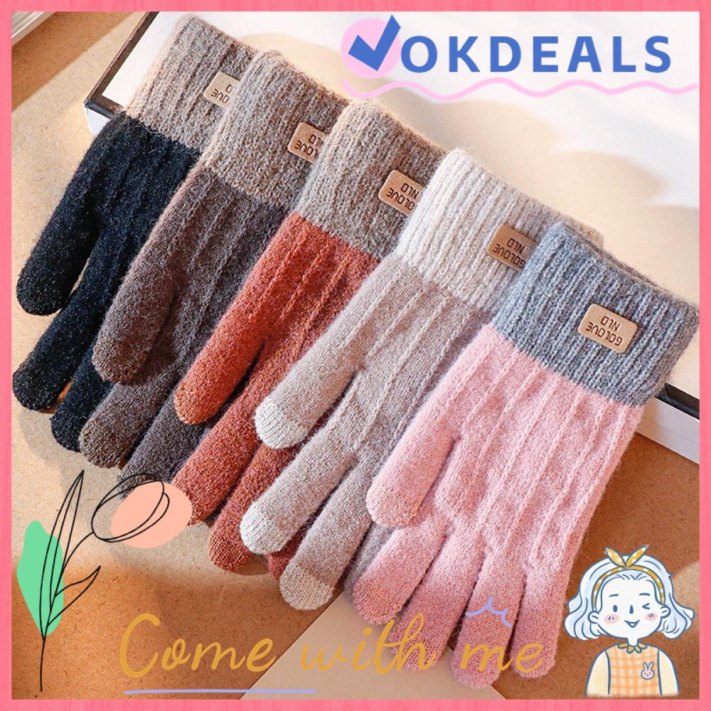 OKDSHOP Touch Screen Mittens, Soft Plus Velvet Knitted Gloves, Outdoors ...