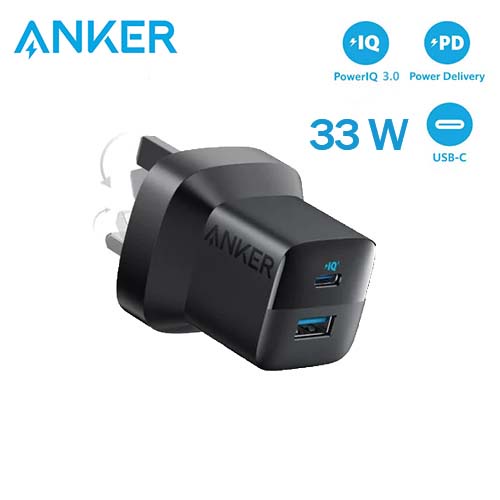 Anker A2331 USB C Plug, 323 Charger (33W), 2-Port Compact USB C Charger with Foldable Plug for ...