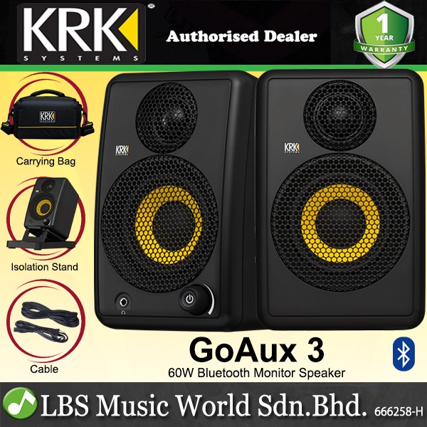 KRK GoAux 3 Portable Bluetooth Studio Monitor Speaker with Carrying Bag and Isolation Stand (Go ...