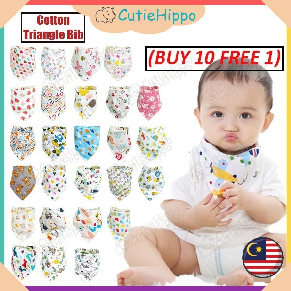 !!(BUY 10 FREE 1)!! Baby Bibs Toddler Cotton Triangle Bib With Button ...