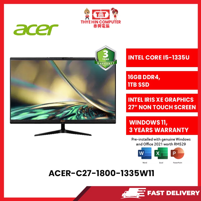 ACER-C27-1800-1335W11-INTELCOREI5-1335U,16GBR4,1TBSSD,INTELIRISXE,27 ...