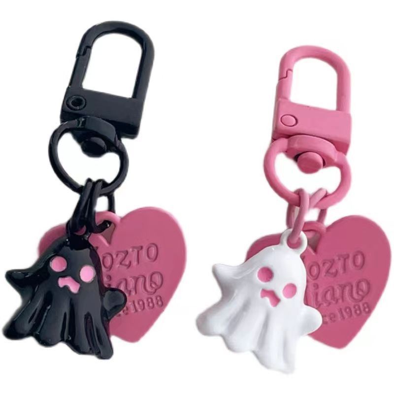 可爱个性甜酷小幽灵鬼怪爱心挂饰Little Ghost Keychain Ghost Love Pendant Keychain Pink ...