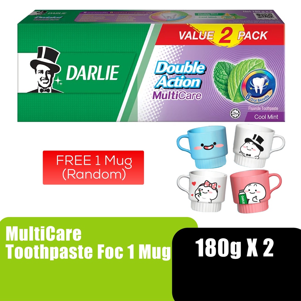 DARLIE DOUBLE ACTION MULTICARE TOOTHPASTE 180G X 2 WITH FOC MUG ...
