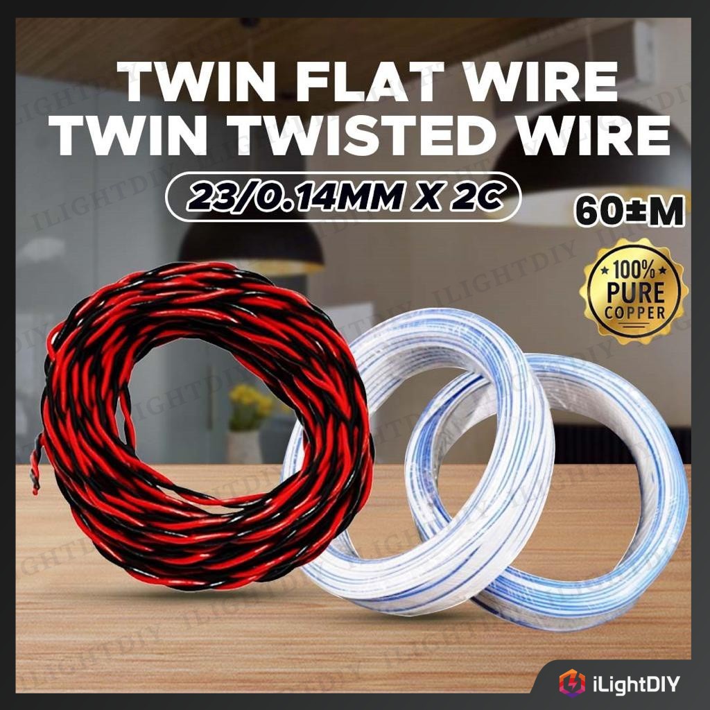 23/014mm x 2 CORE BLUE WHITE TWIN FLAT WIRE / RED BLACK TWIN TWISTED ...