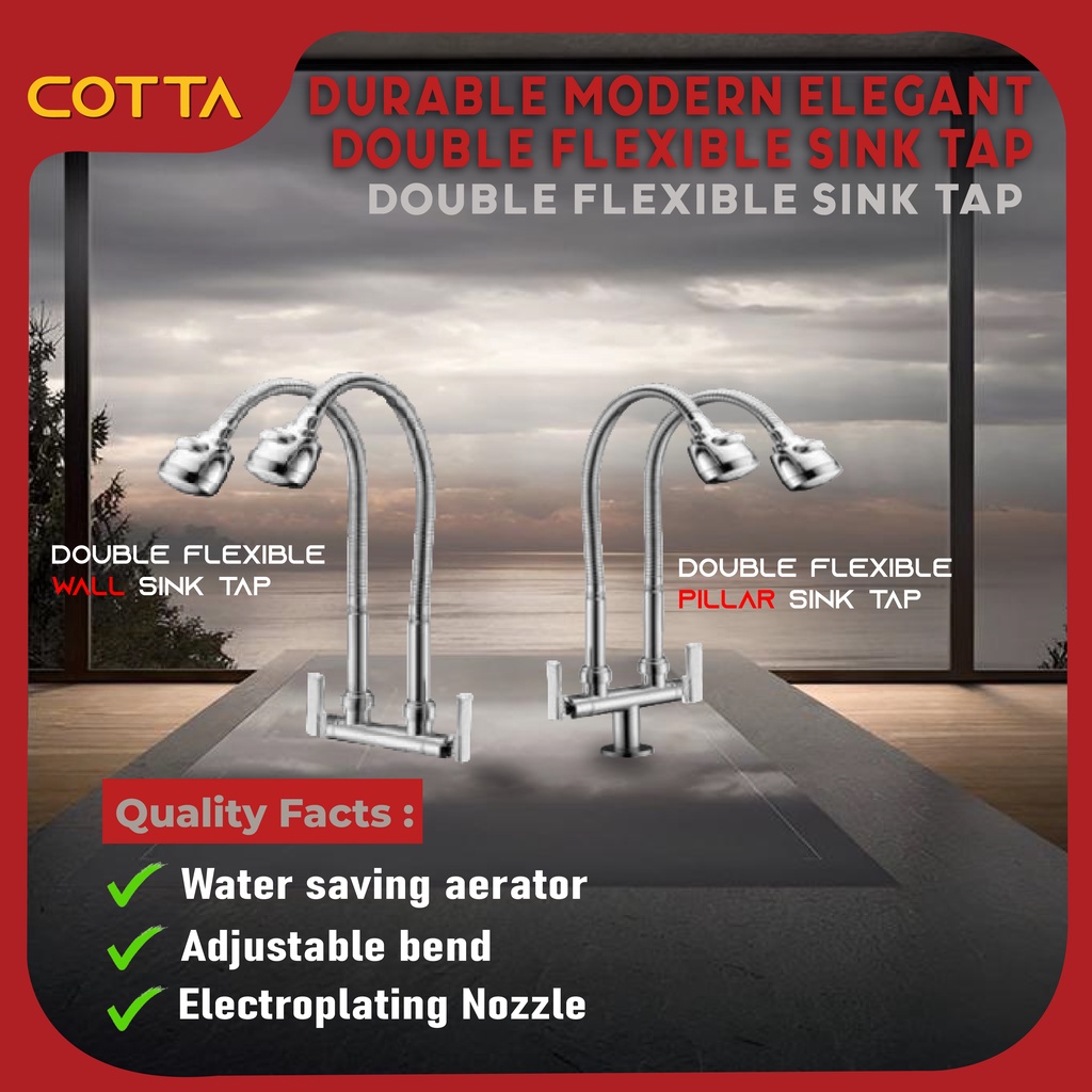 COTTA Double Flexible Wall Water Tap Stainless Steel Pipe Kepala Paip ...