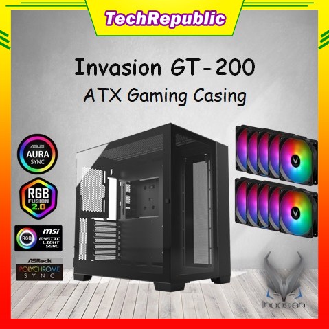 INVASION GT-200 ATX CASING / CASE / CHASSIS BLACK WITH 10 ARGB FAN ...