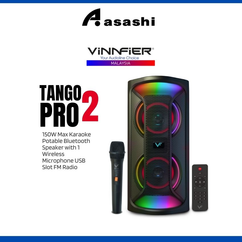 Vinnfier VF Tango Pro 2 150W Max Karaoke Potable Bluetooth Speaker with 1 Wireless Microphone ...