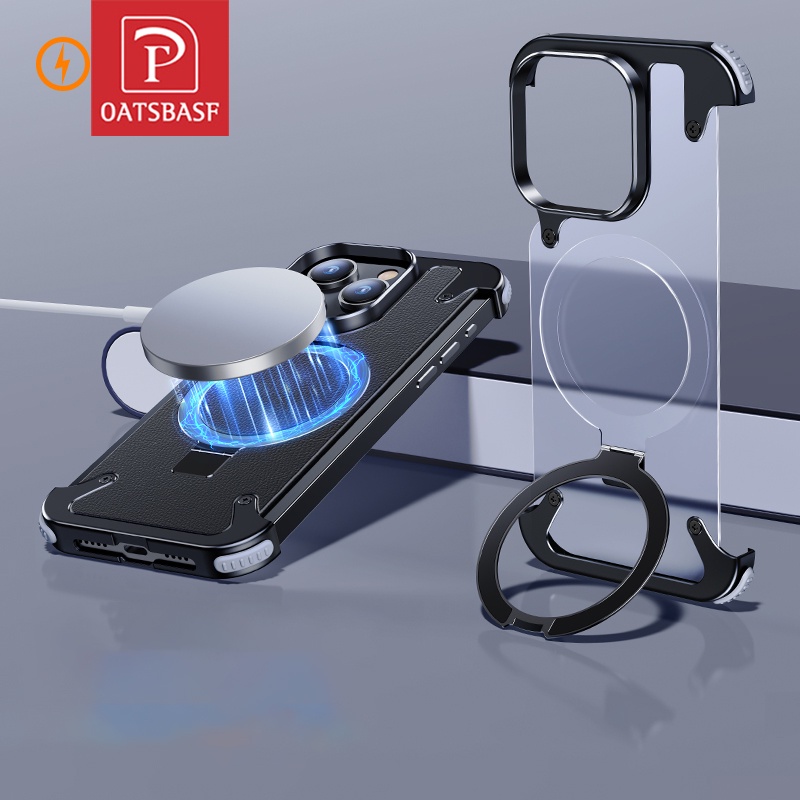 OATSBASF Shockproof Metal Airbag Phone Case with Phone Holder For ihone ...