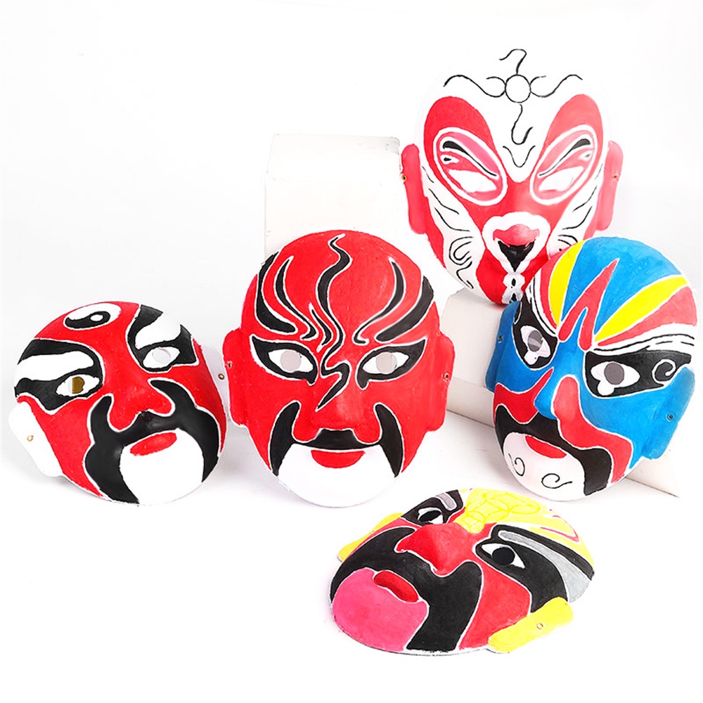 Beijing Opera Face Mask White Paper Mask Half Face Masquerade Mask DIY ...