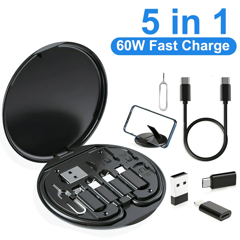 5 in 1 60W Fast Charging Data Cable Kit Multiple Portable Type-C Sync ...