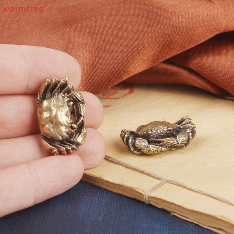 (warmtree) Antique COPPER Mini Crab Statue Tea Pet Ornament Pure Brass Solid Animal Miniature ...