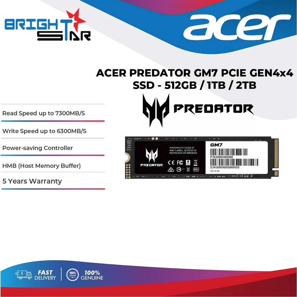 ACER Predator GM7 PCie 4.0 M.2 SSD 7400MB/s (512GB/1TB/2TB) | Shopee Malaysia