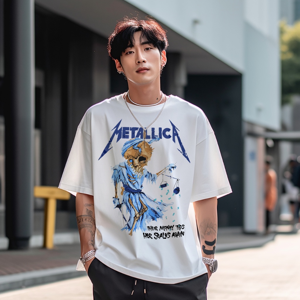 Metallica Band Rock baju kemeja Short Sleeve Streetwear Cotton Tee ...