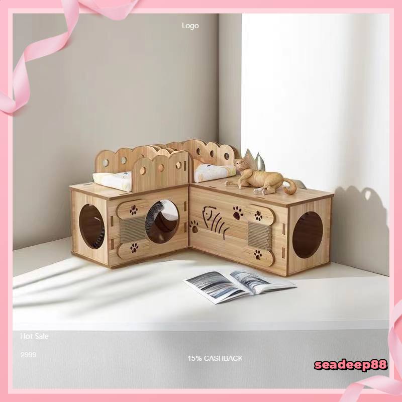 New 60/80/120cm Cat Wooden House Tahan Lama Wood Box Lego Cat House ...
