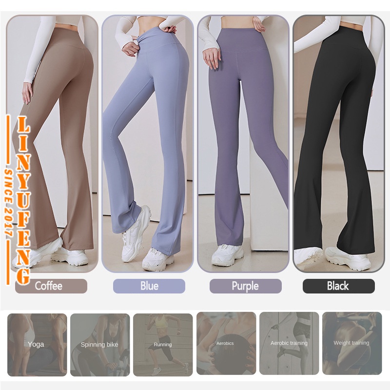 Flare Long Pants Women Legging Elastic High Waist Korean Style Slim fit ...