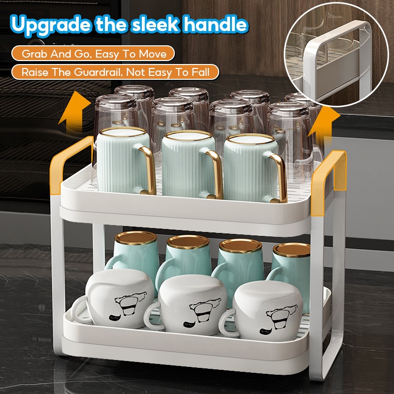 2 Layer Mug Holder Rak Dapur Cup Holder Cup Storage Cup Rack Tea Tray ...