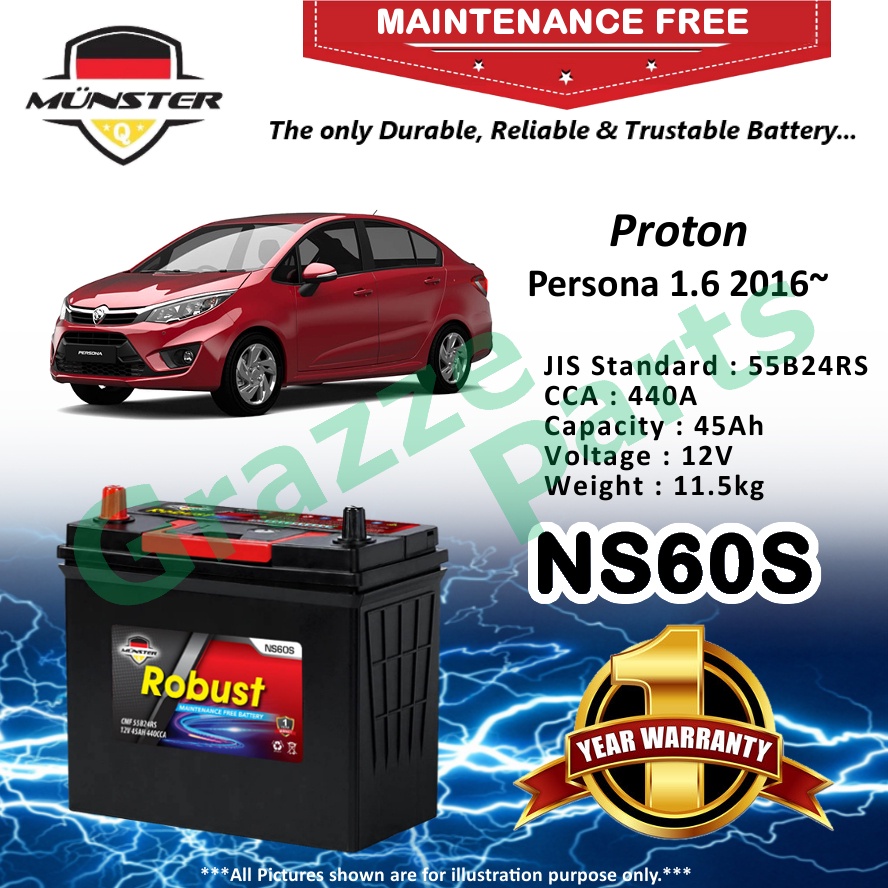 Münster Robust MF CMF NS60S | 55B24RS (45AH) Car Battery Bateri Kereta ...