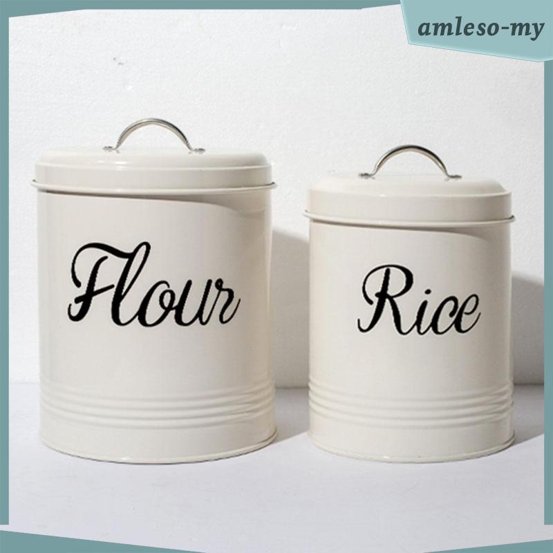 [AmlesoMY] Metal Flour Rice Tin Jar 3L Farmhouse Container Decor with ...