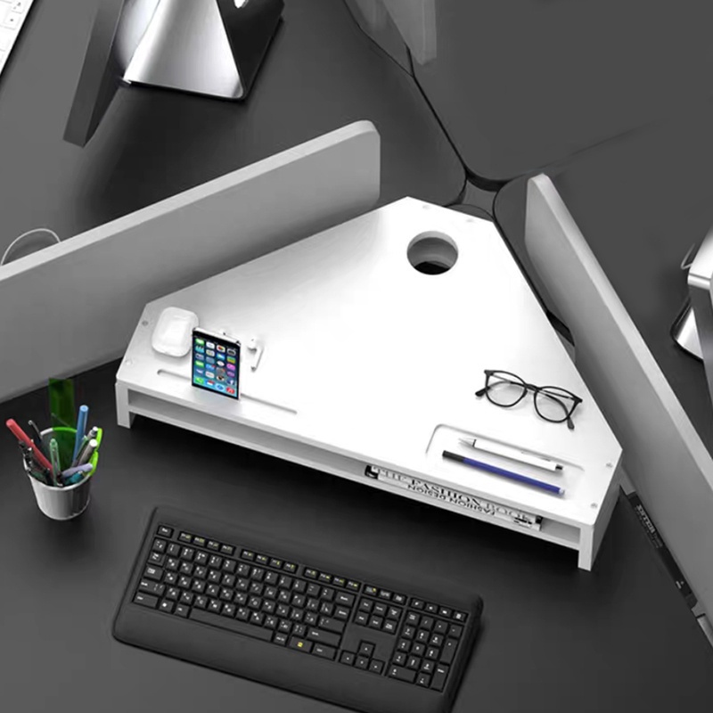 Desktop corner computer monitor height stand rack with storage space ...
