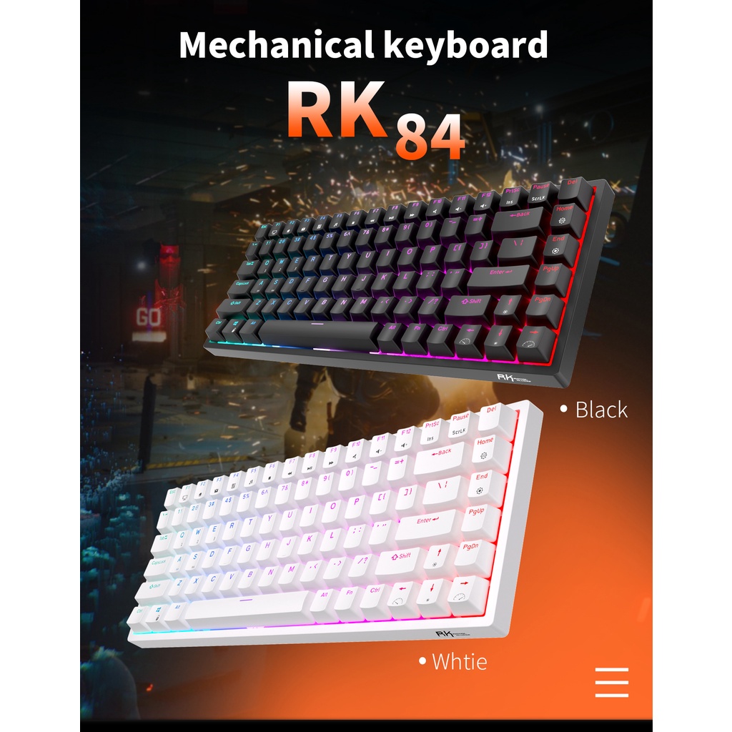 Royal Kludge RK84 Tri-Mode Hotswappable RGB Backlit Bluetooth 2.4G ...