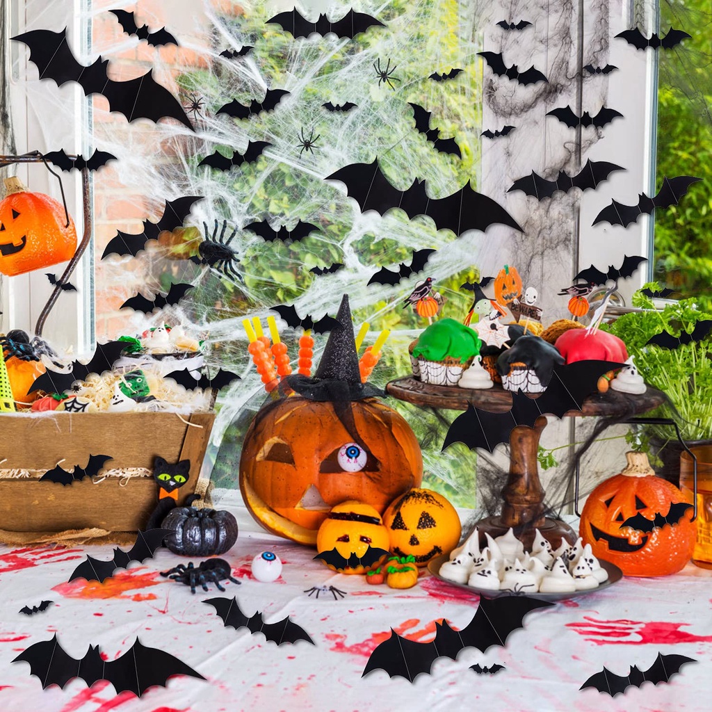 Halloween Decoration 3D Bat Wall Stickers Halloween Party DIY Decor Bat ...