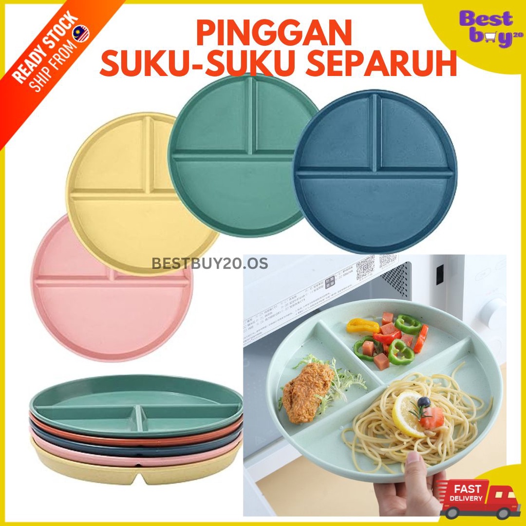 Pinggan Plastik Microwave Safe Diet Suku Separuh Pinggan 3 Compartment ...
