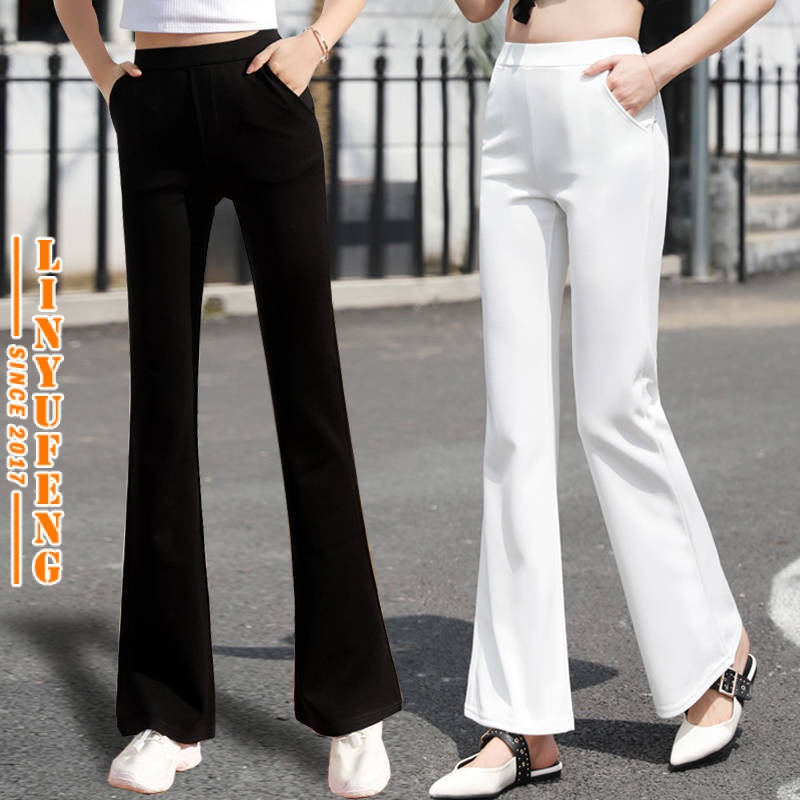 🌈Free Shipping Bootcut Pants Women Korean Style Long Vintage Black ...