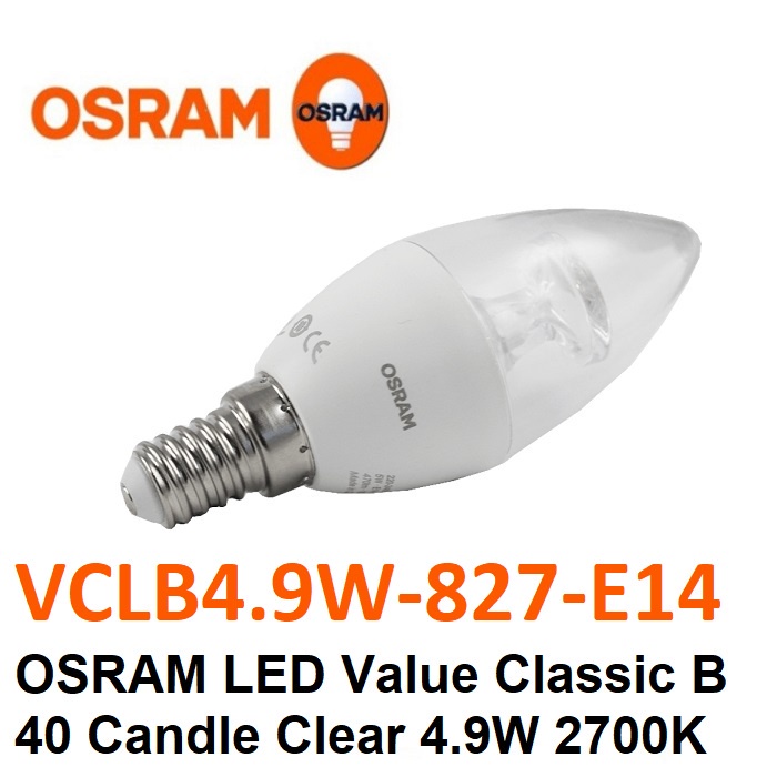OSRAM LED Value Classic B 40 Candle Clear 4.9W 2700K Non-Dimmable E14 (VCLB4.9W-827-E14 ...