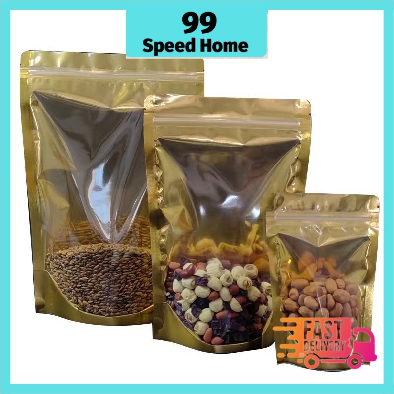 50pcs Gold Semi Metalised Stand Pouch/Aluminium ziplock pouch/Zipper ...