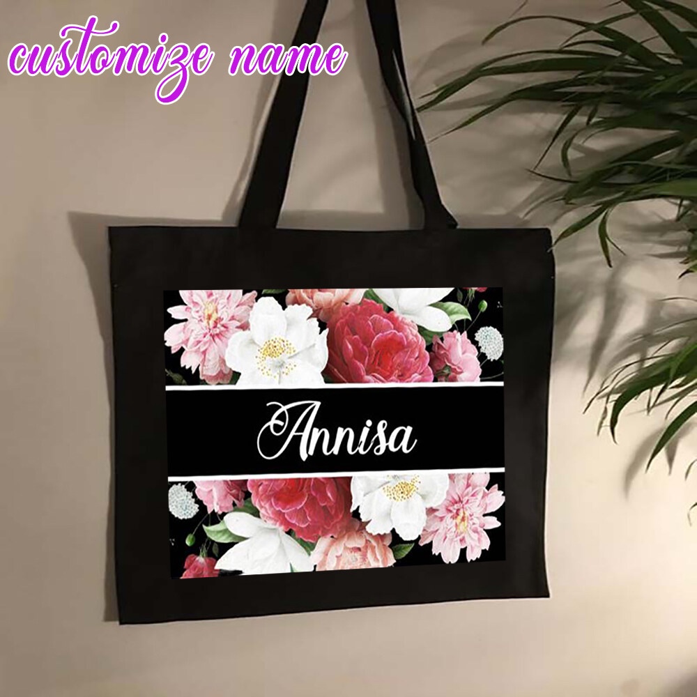 Personalised Flower Pattern No MOQ Canvas Bag Customize Name Tote Bag ...