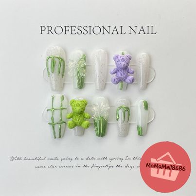 YH012 Handmade False Nails Buatan Tangan Kuku Palsu (Sticker & Glue ...