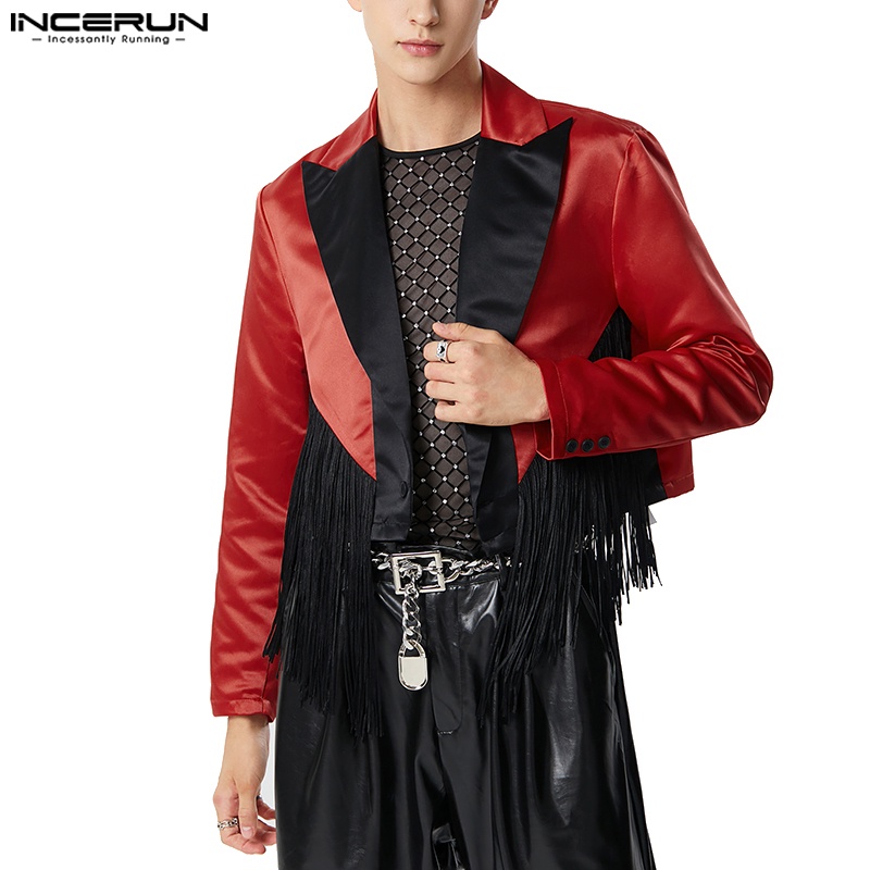 INCERUN Men Vintage Fashion Classic Splicing Fringe Long-Sleeved Blazer ...
