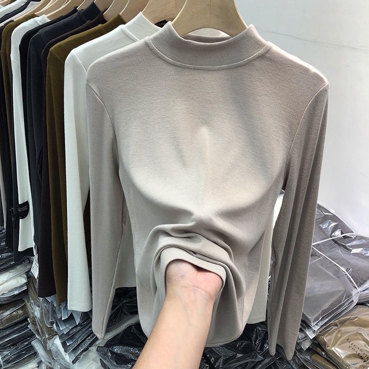 BH Autumn women's cotton long sleeve T-shirt solid color slim-fit half ...