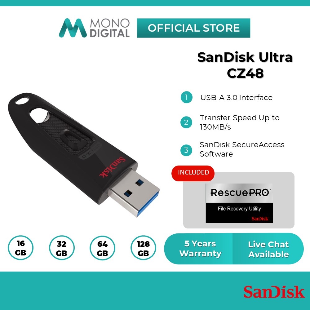 SanDisk Ultra CZ48 130MB/s USB 3.0 Flash Drive Portable Pendrive (16GB ...