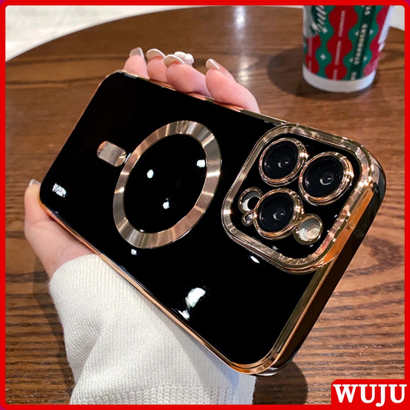 WUJU Luxury Plating Frame Magnetic Wireless Charge Phone Case Casing ...