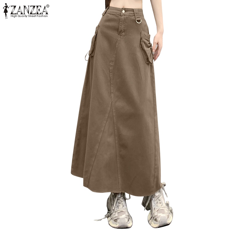 ZANZEA Women Korean Center Front Zipper Irregular Patchwork Overskirts ...
