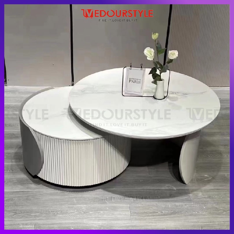 Vedourstyle 2in1 Coffee Table Sintered Stone Ceramic Round Table Marble ...
