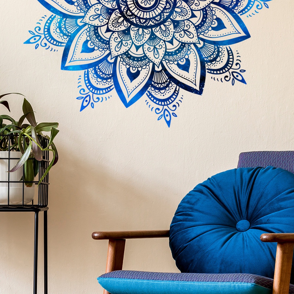Blue Mandala Flower Wall Stickers, Living Room Bedroom Wall Stickers ...