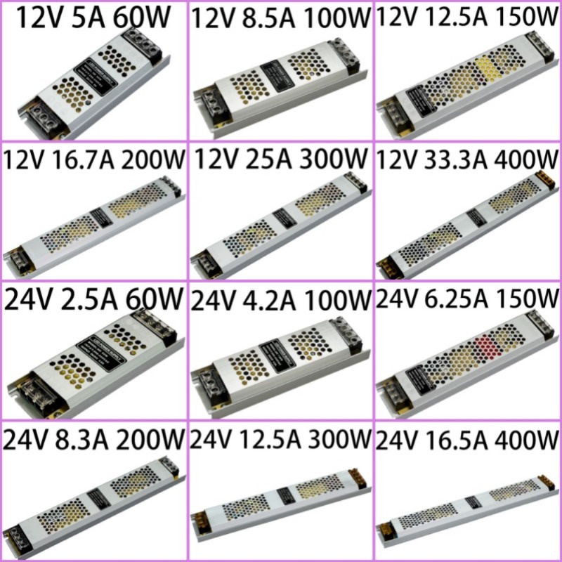 Ultra Thin LED Power Supply DC 12V 24V Lighting Transformers 60W 100W 150W 200W 300W 400W AC180 ...