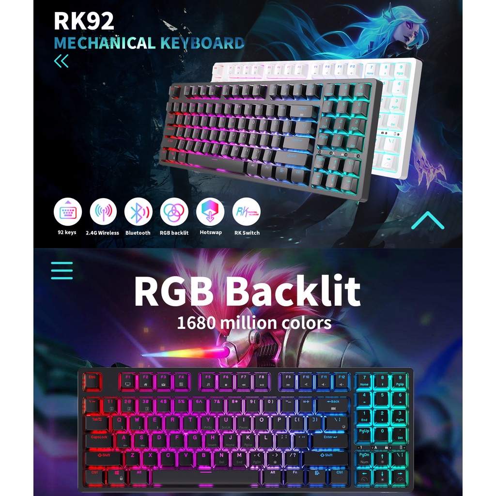 Royal Kludge RK92 Wireless Bluetooth mechanical keyboard 92 Key ...